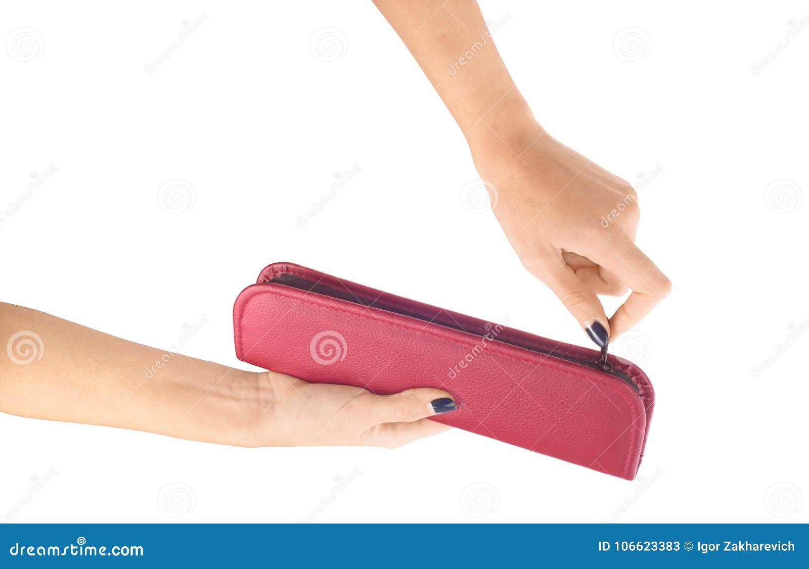 Beautiful Hands Holding the Case for Perfume Samples on White Ba Stock ...
