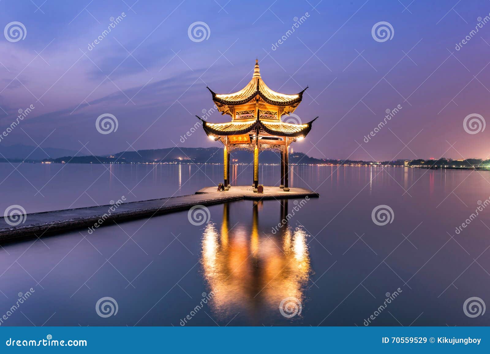 Beautiful Hangzhou Twilight Time and Ancient Pavilion Stock Image ...