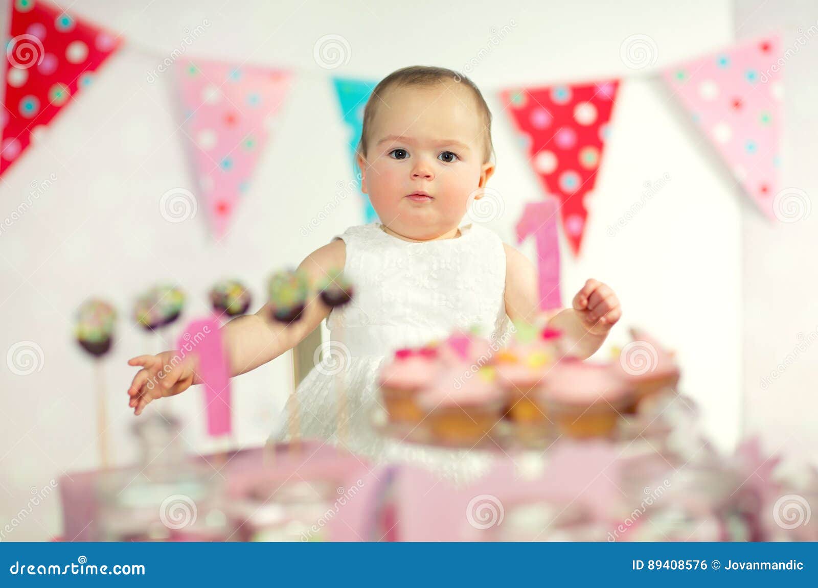 Beautiful Happy Baby on First Birthday Stock Photo - Image of happiness ...
