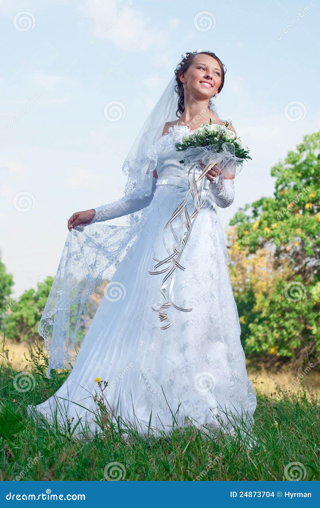 Beautiful Happy Bride Looks Down Stock Photo - Image of adult, face ...