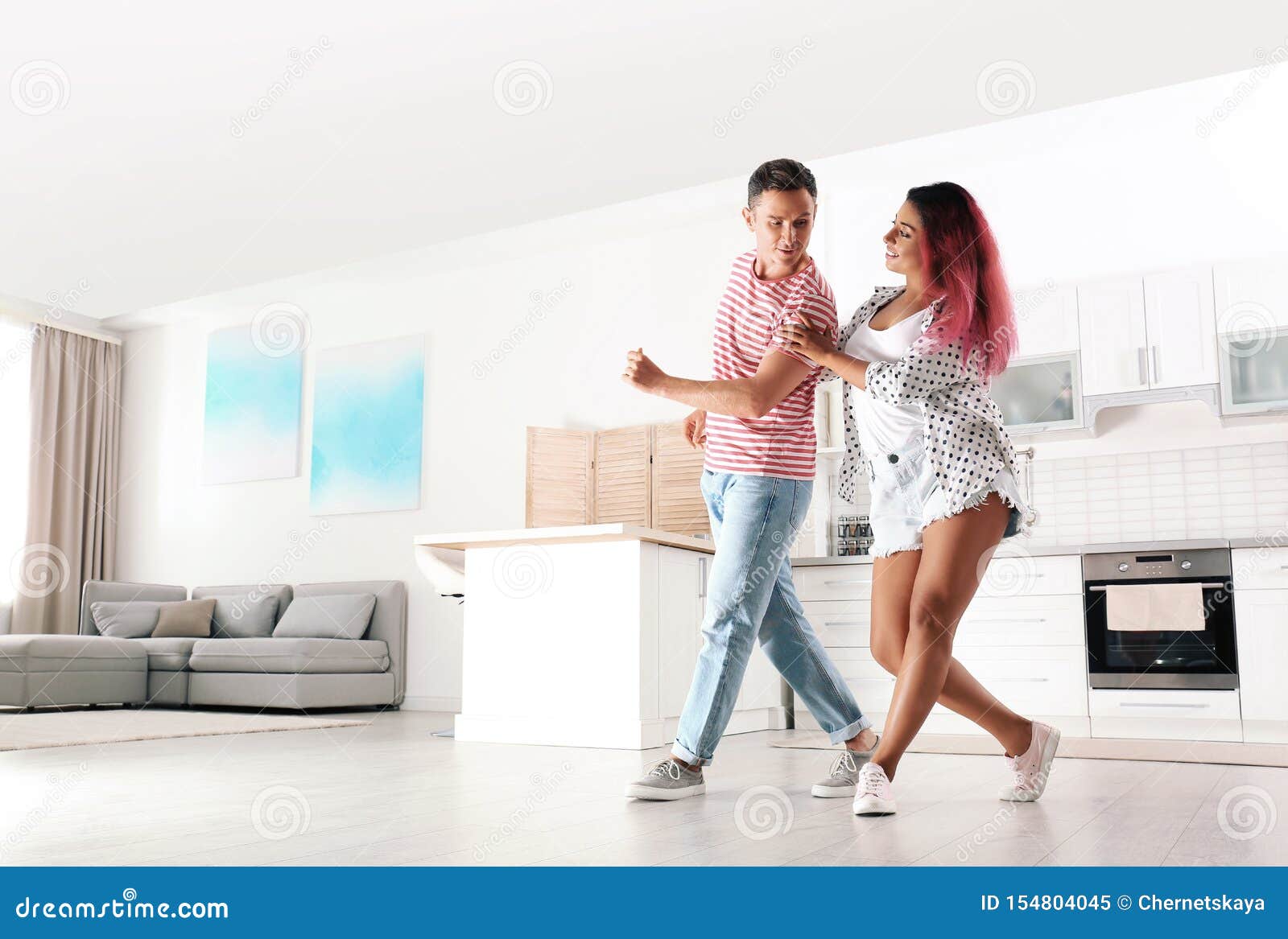 Beautiful Happy Couple Dancing in Room Stock Image - Image of ...