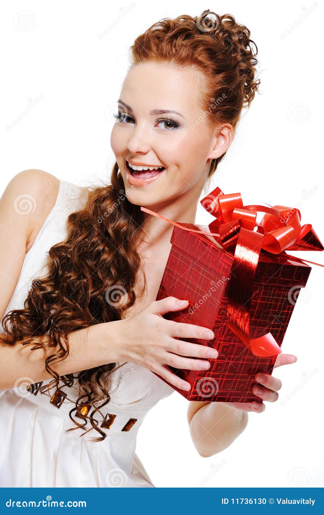 Beautiful Happy Female Look Out with Red Box Stock Photo - Image of ...