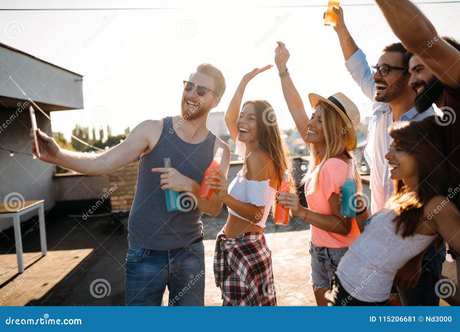Happy Friends Laughing and Smiling Outdoors Stock Image - Image of ...