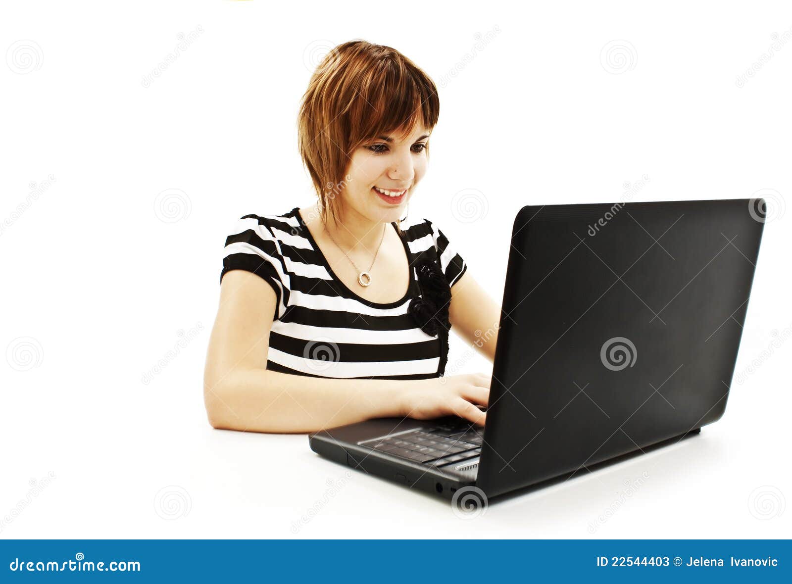 Beautiful and Happy Girl with a Laptop Stock Image - Image of desk ...