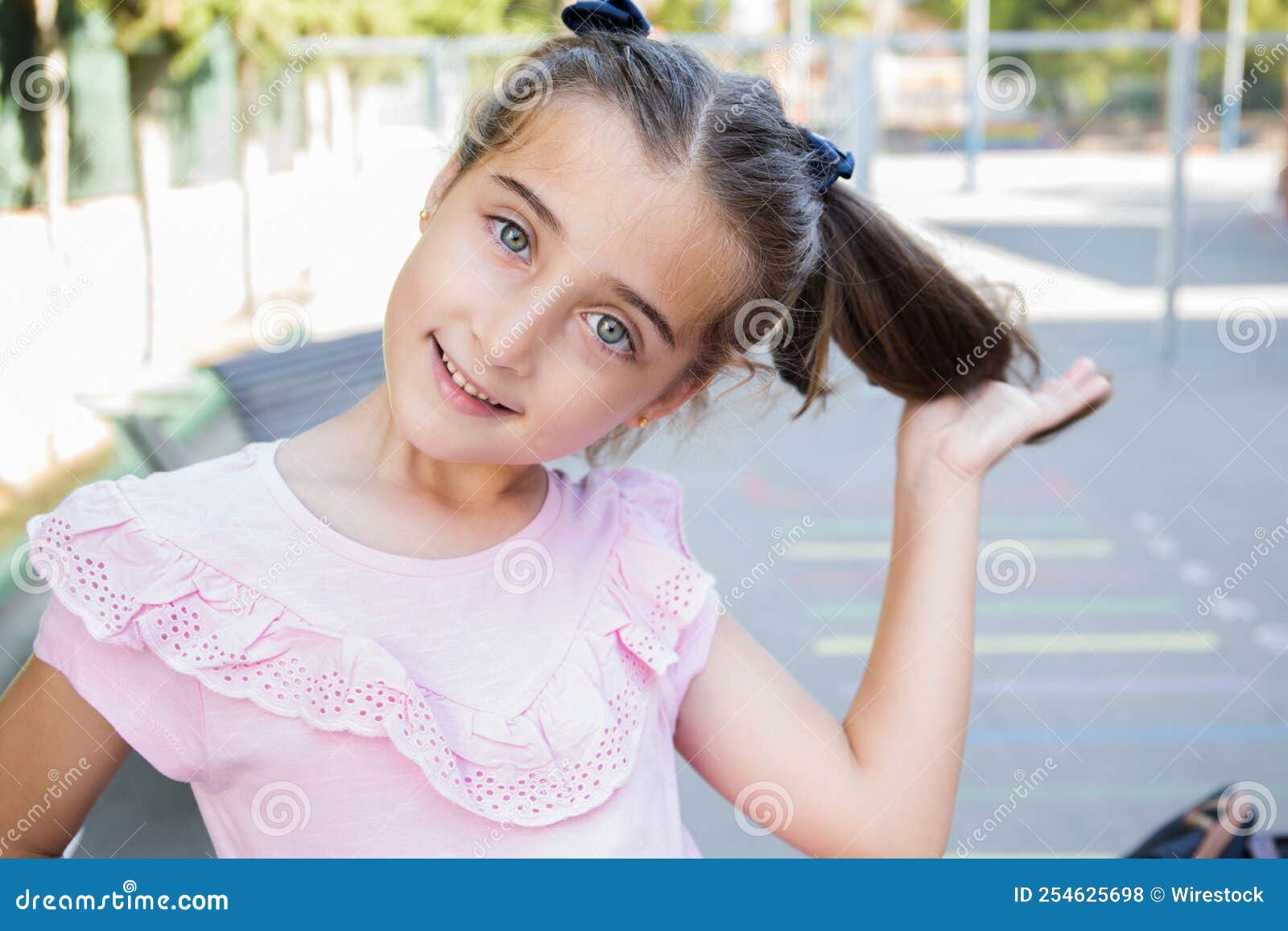 And Happy Girl in the Yard of the School Stock Photo - Image of face ...