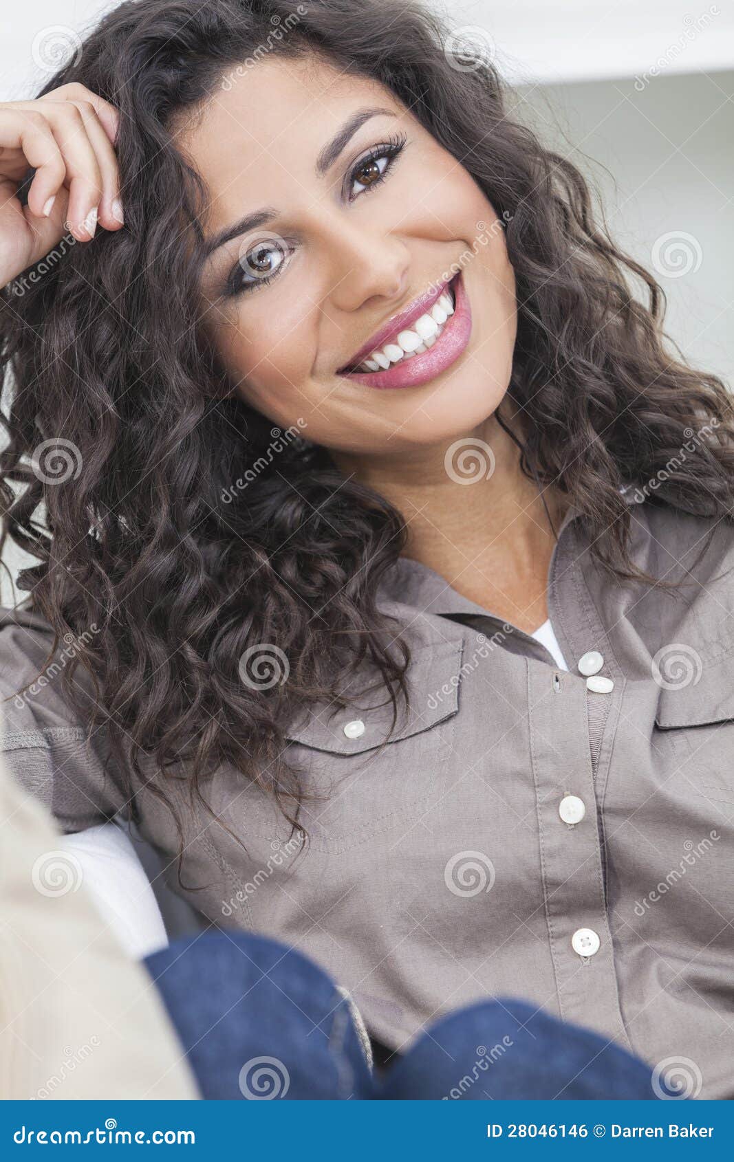 Beautiful Happy Hispanic Woman Smiling Stock Photo - Image of hair ...
