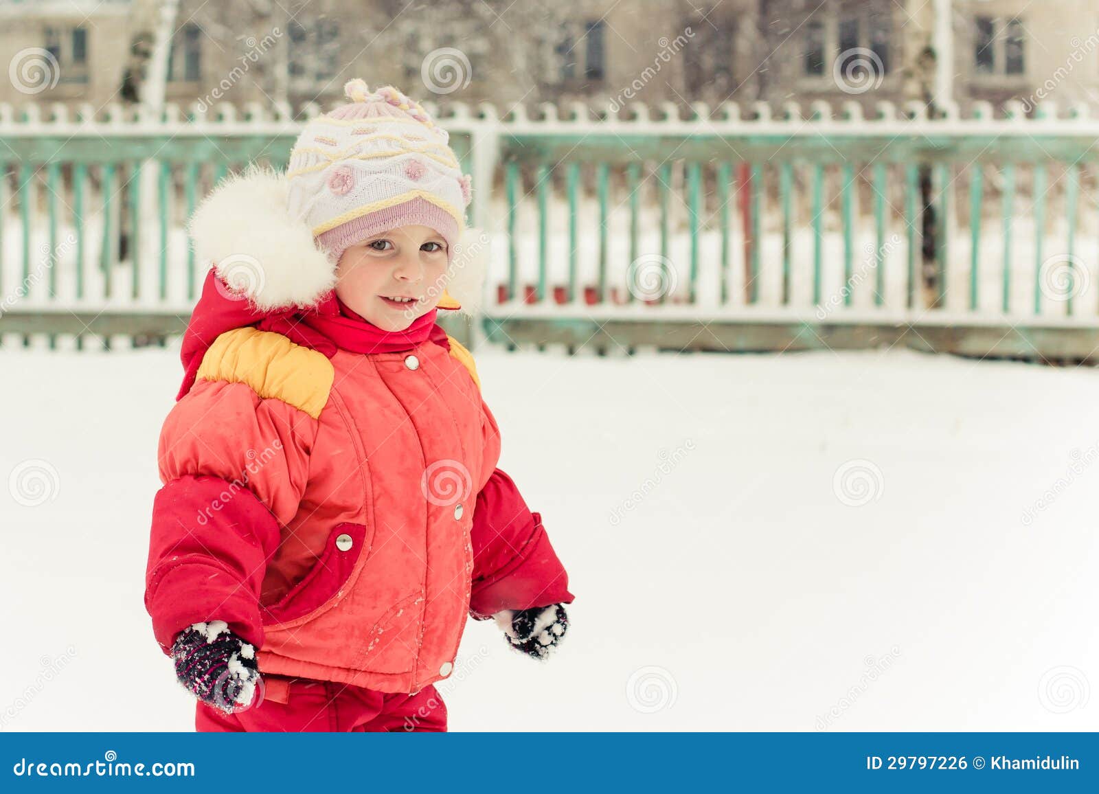 Beautiful Baby in a Red Jacket Stock Photo - Image of outdoors, january ...