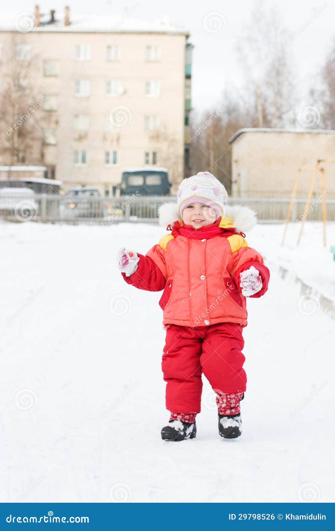 Beautiful Happy Kid in the Red Jacket Stock Photo - Image of girl, love ...