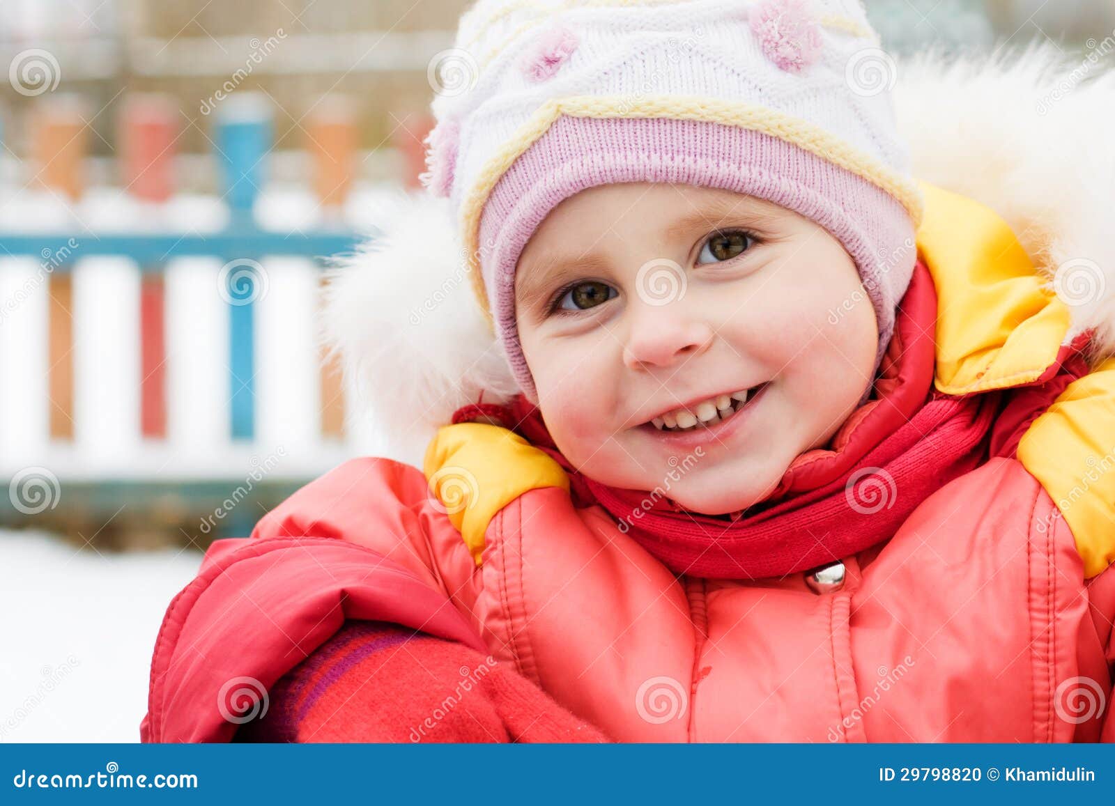 Beautiful Happy Kid in the Red Jacket Stock Photo - Image of february ...