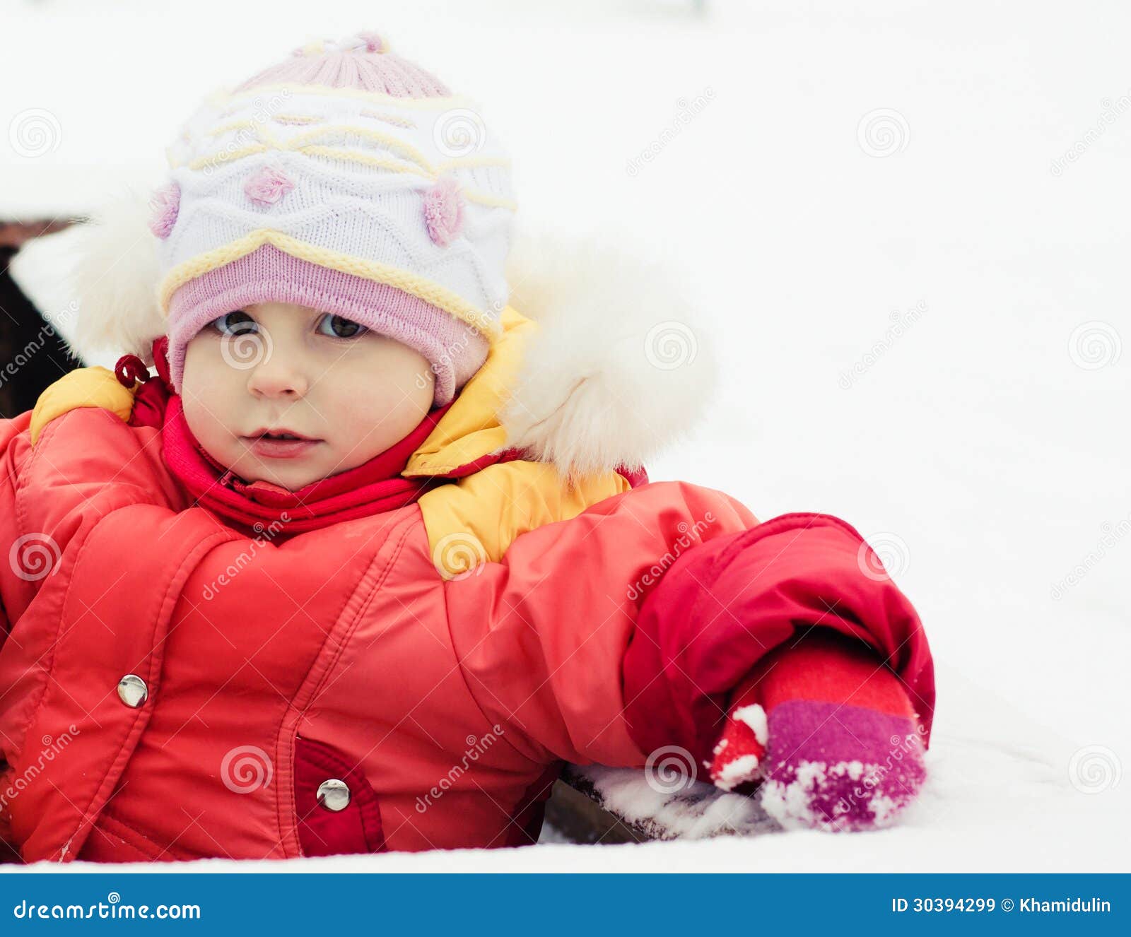 Beautiful Happy Kid in the Red Jacket Stock Image - Image of girl ...