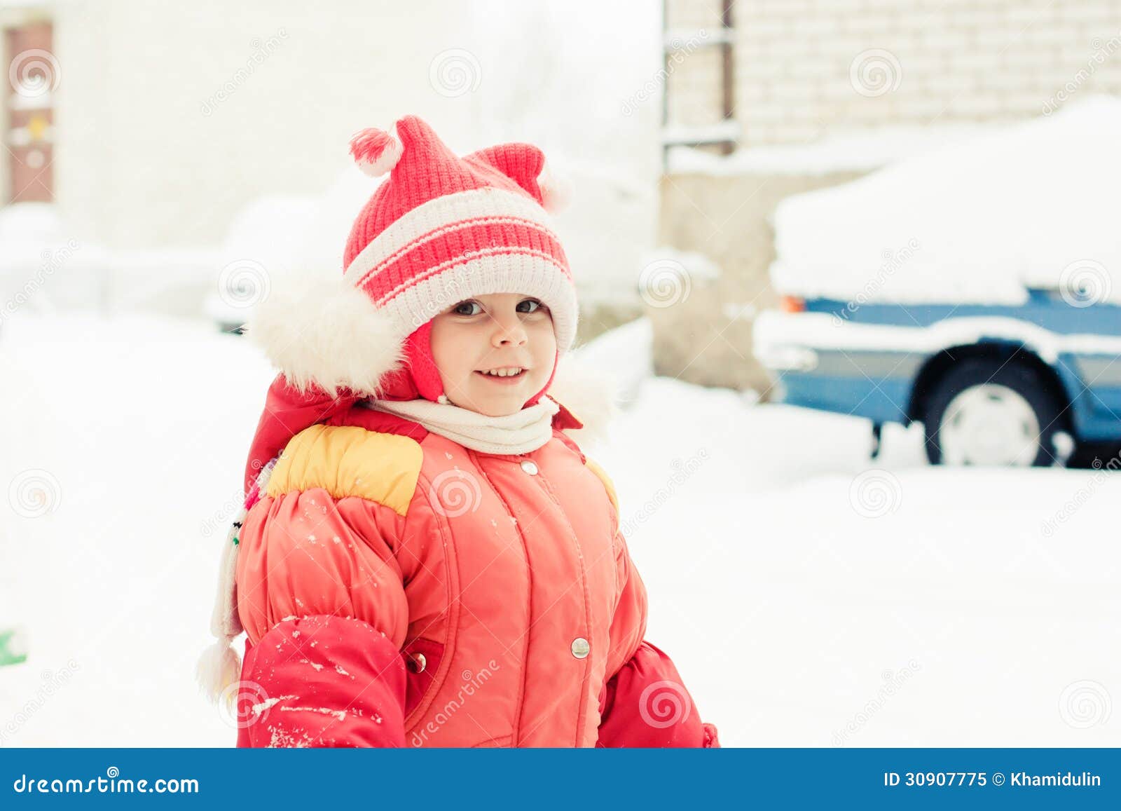 Beautiful Happy Kid in the Red Jacket Stock Image - Image of outdoors ...