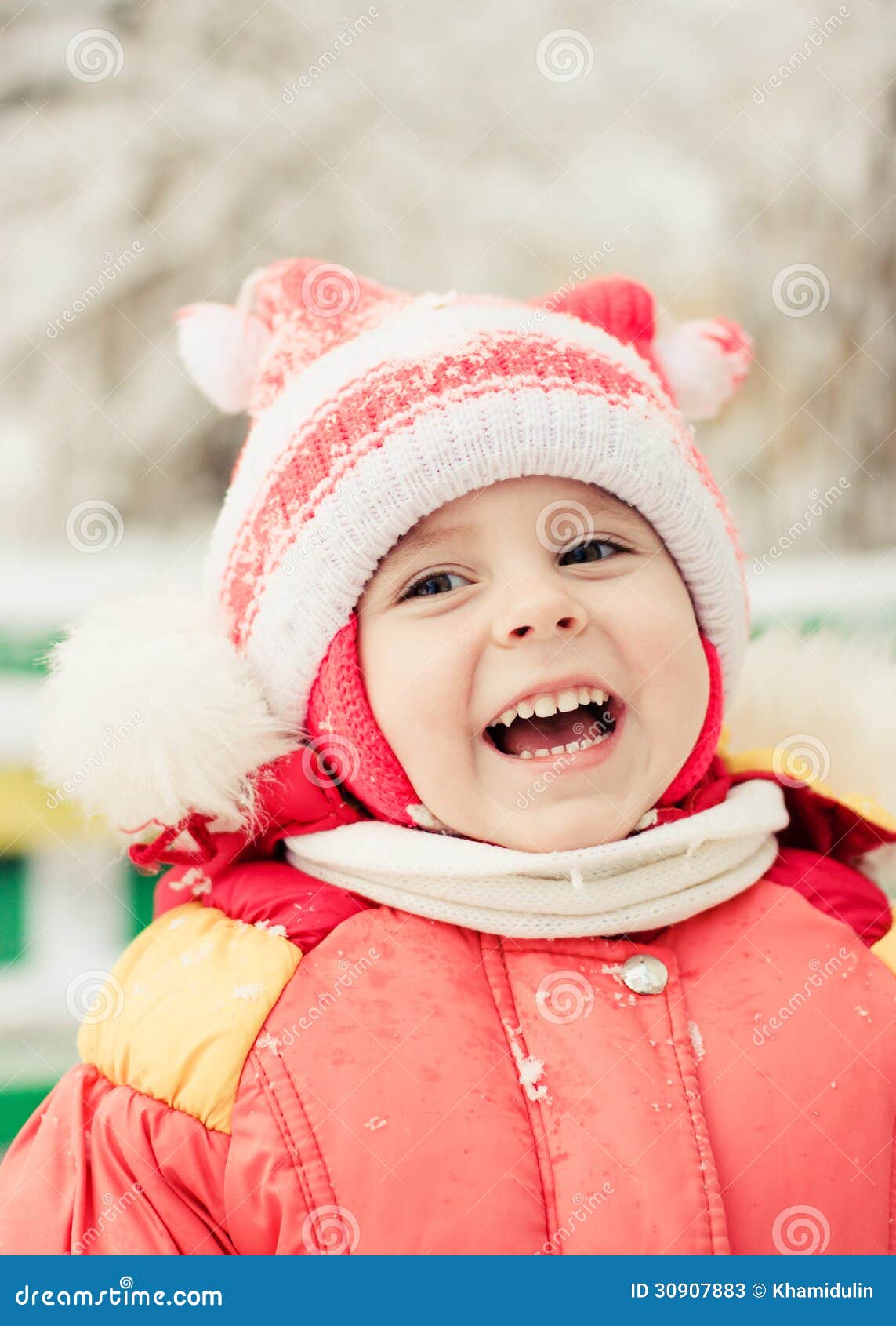 Beautiful Happy Kid in the Red Jacket Stock Image - Image of cold ...