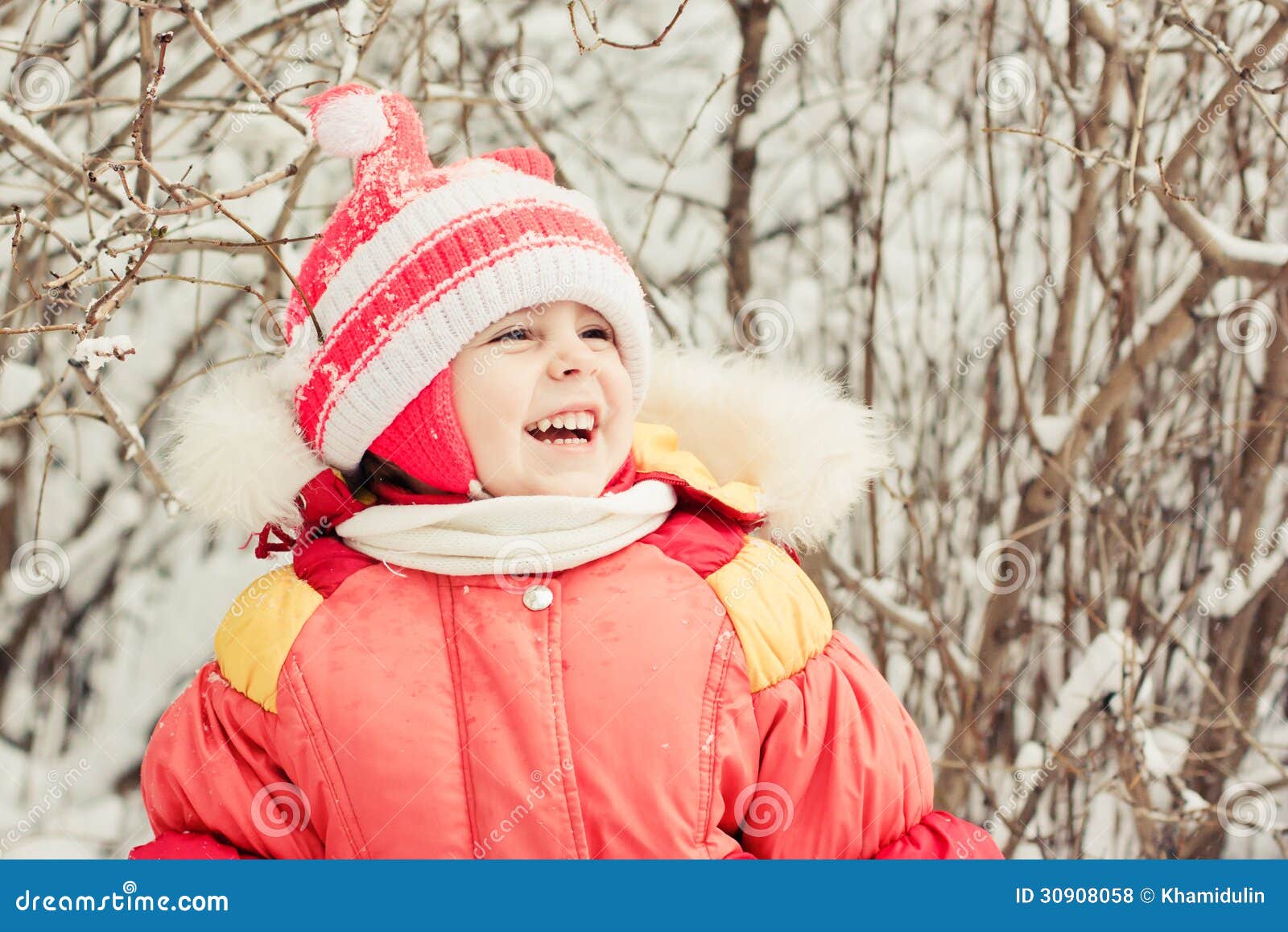 Beautiful Happy Kid in the Red Jacket Stock Photo - Image of nature ...