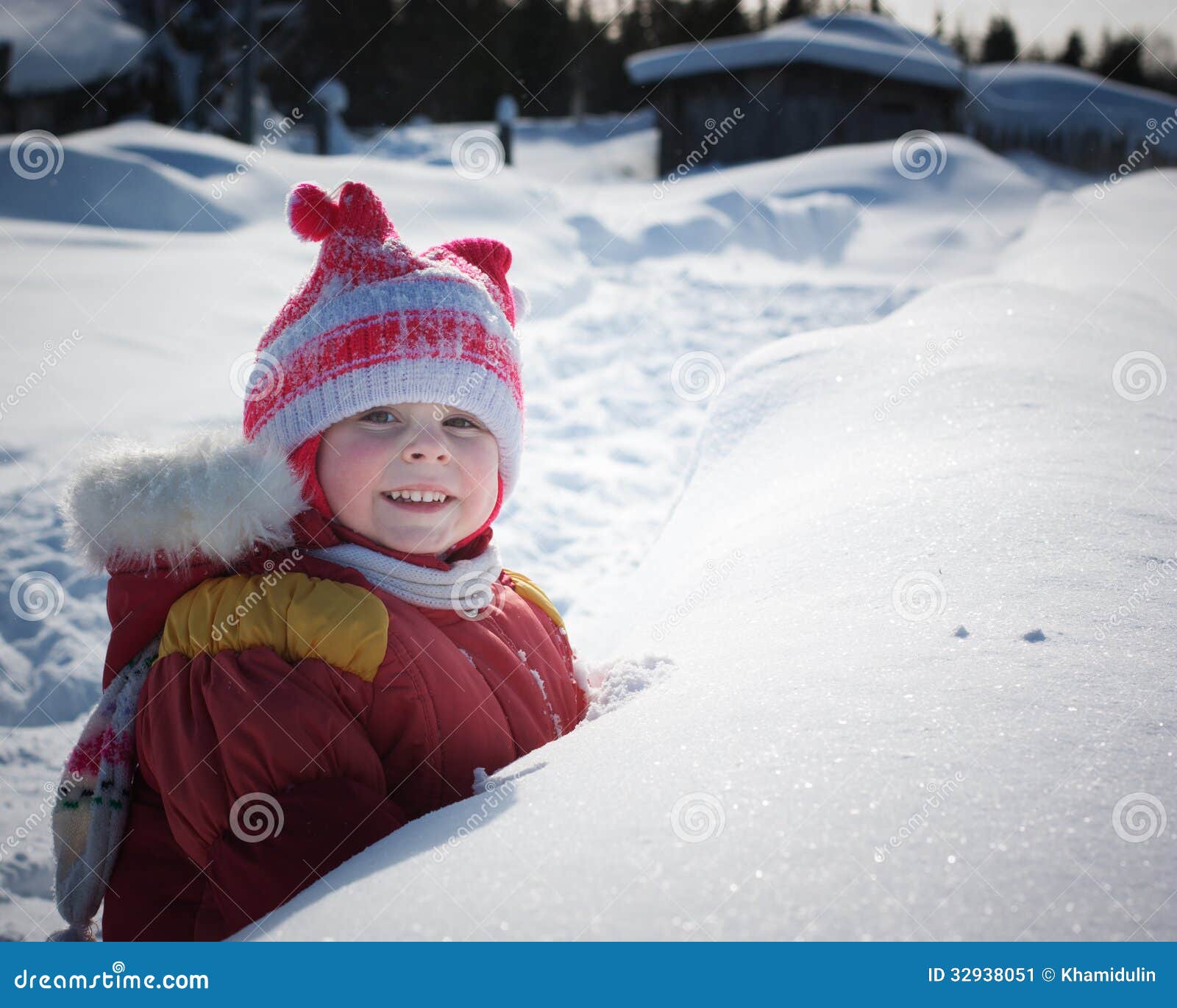 Beautiful Happy Kid in the Red Jacket Stock Image - Image of female ...