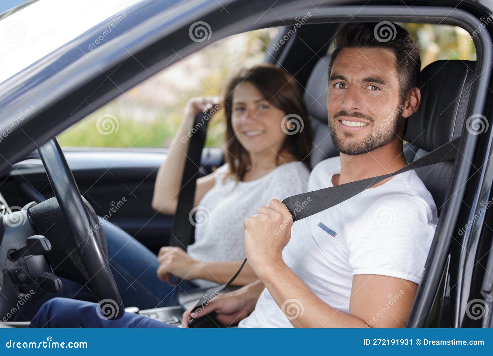 Beautiful Happy Love Couple Inside Car Stock Image - Image of family ...