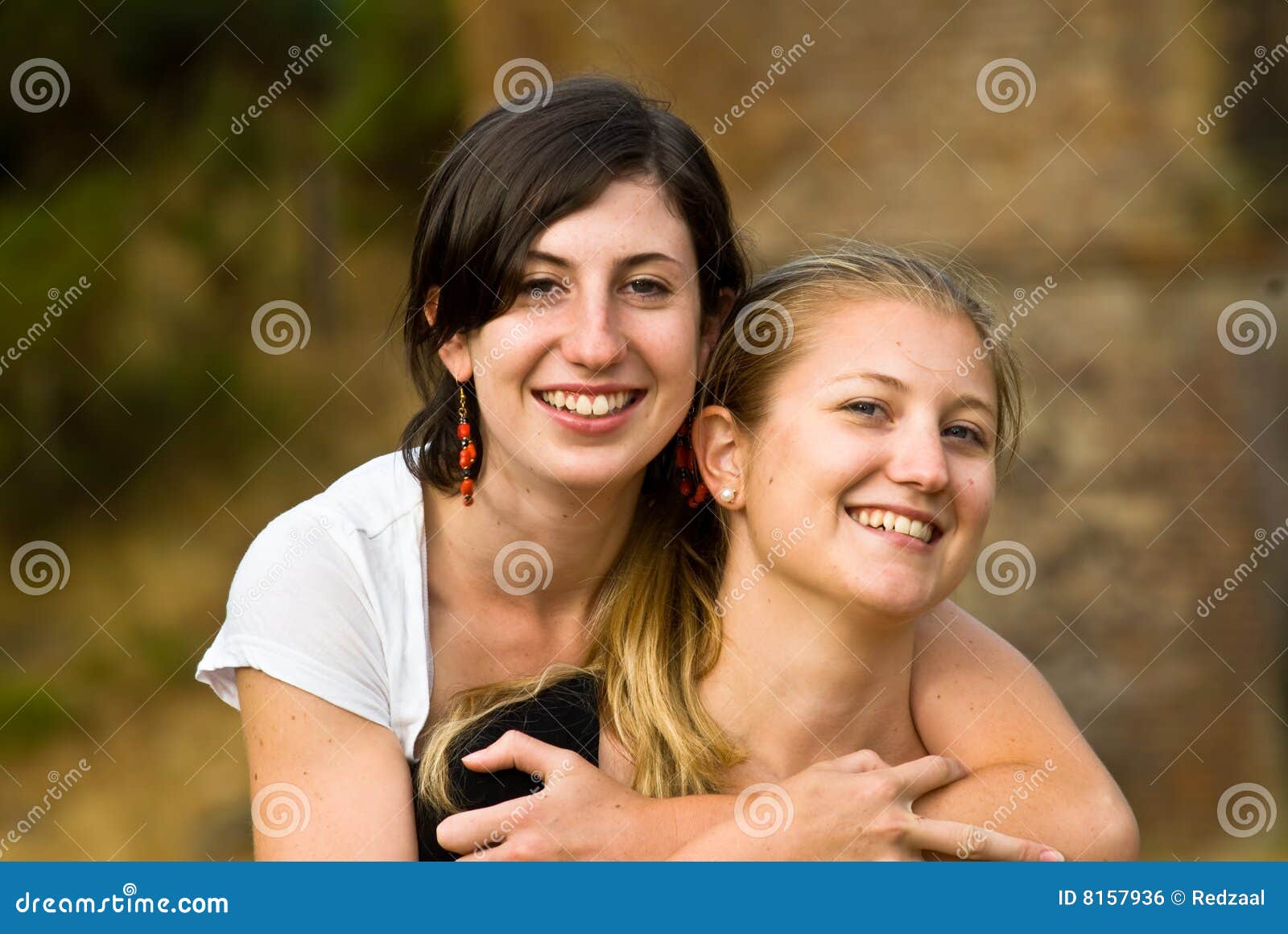Beautiful Happy Smiling Girls Hugging Outdoors Stock Photo - Image of ...