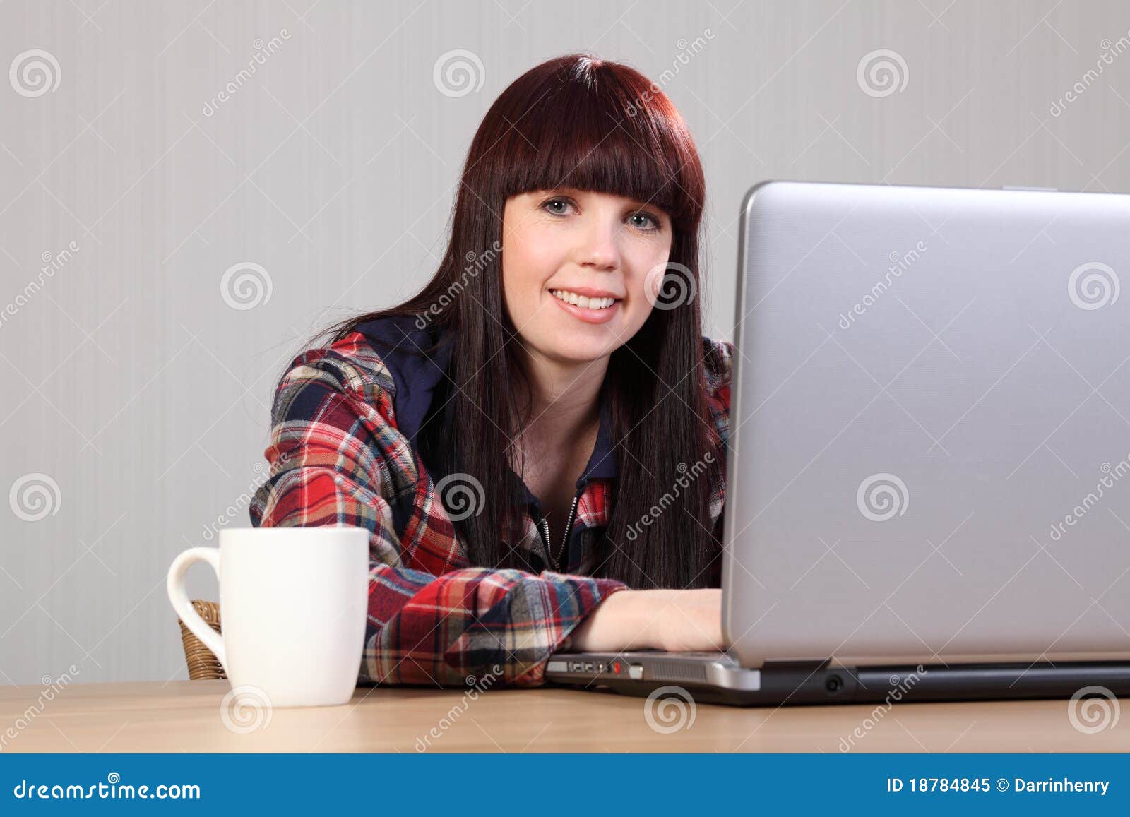 Beautiful Happy Student Doing Homework on Laptop Stock Image - Image of ...