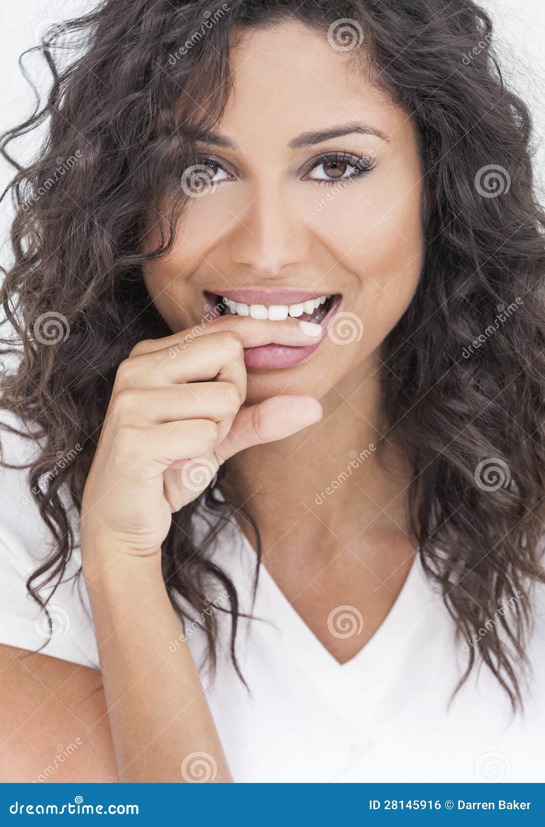 Beautiful Happy Woman Biting Her Finger Stock Photo - Image of happy ...