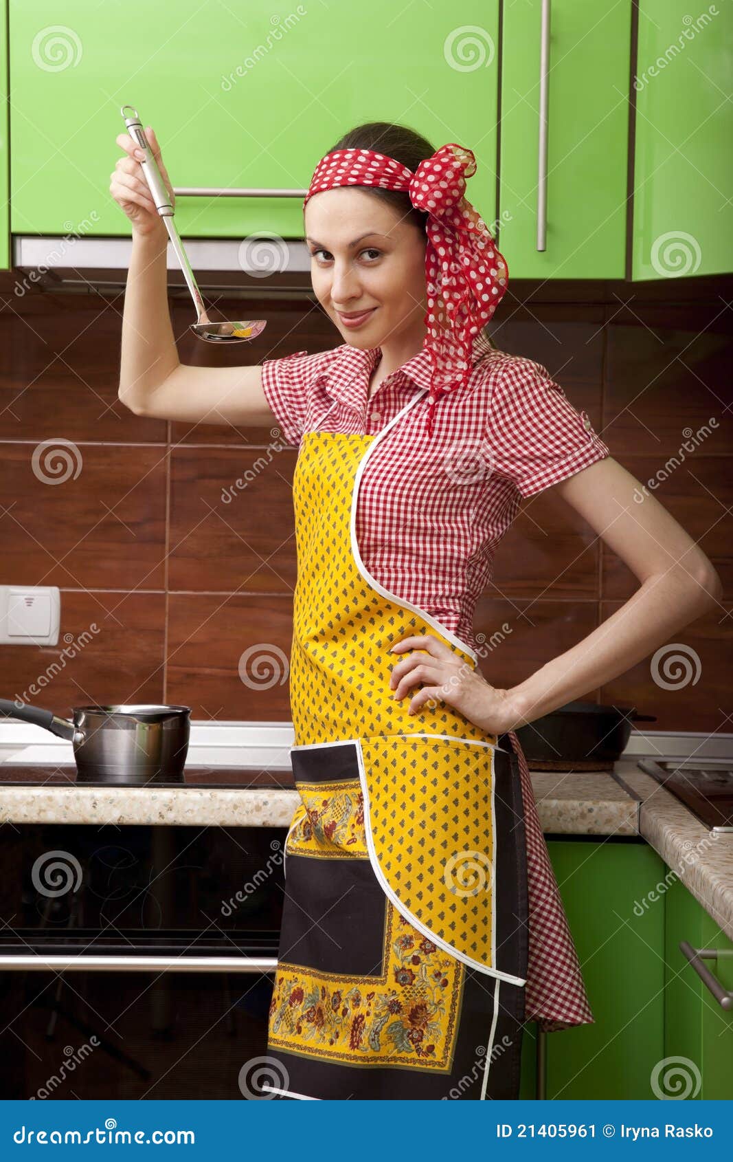 Beautiful Happy Woman in Kitchen Interior Cooking Stock Image - Image ...
