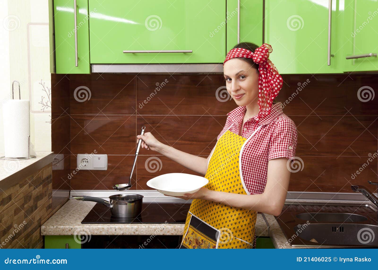 Beautiful Happy Woman in Kitchen Interior Cooking Stock Image - Image ...