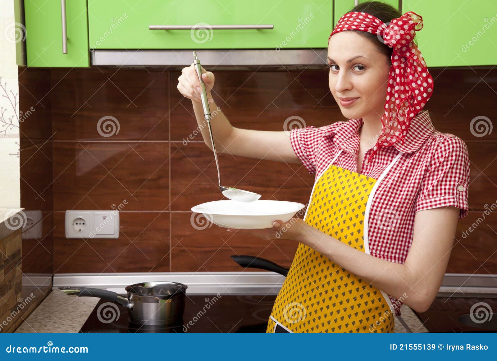 Beautiful Happy Woman in Kitchen Interior Cooking Stock Image - Image ...