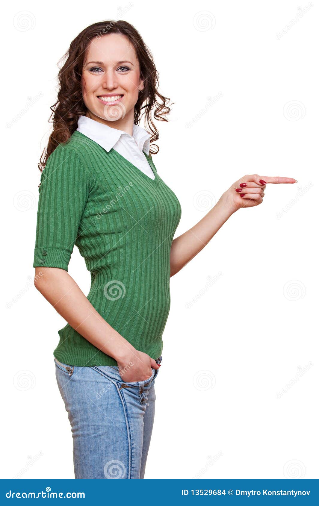 Beautiful Happy Woman Pointing Stock Photo - Image of copy, copyspace ...