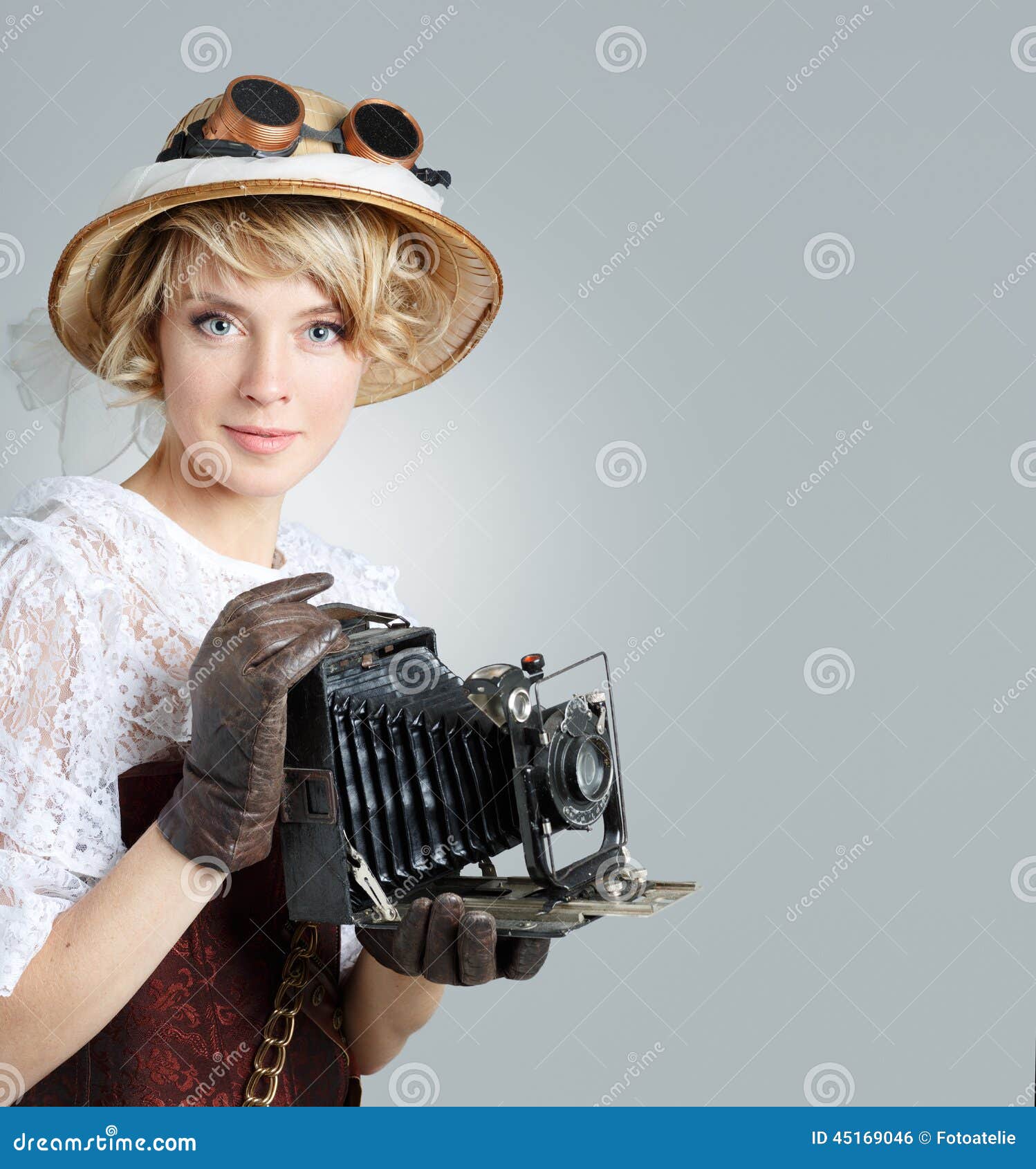Beautiful Happy Woman with Retro Camera. Stock Photo - Image of ...