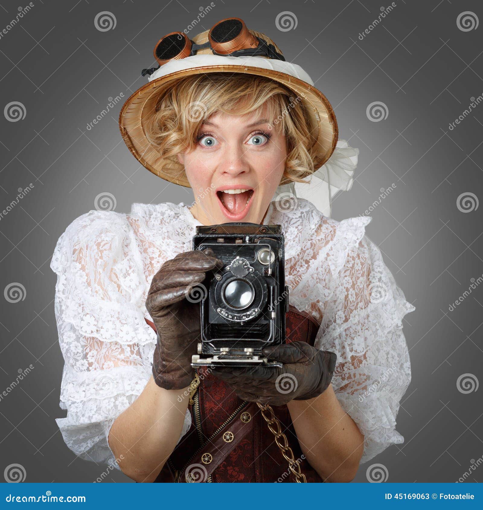 Beautiful Happy Woman with Retro Camera. Stock Image - Image of holding ...