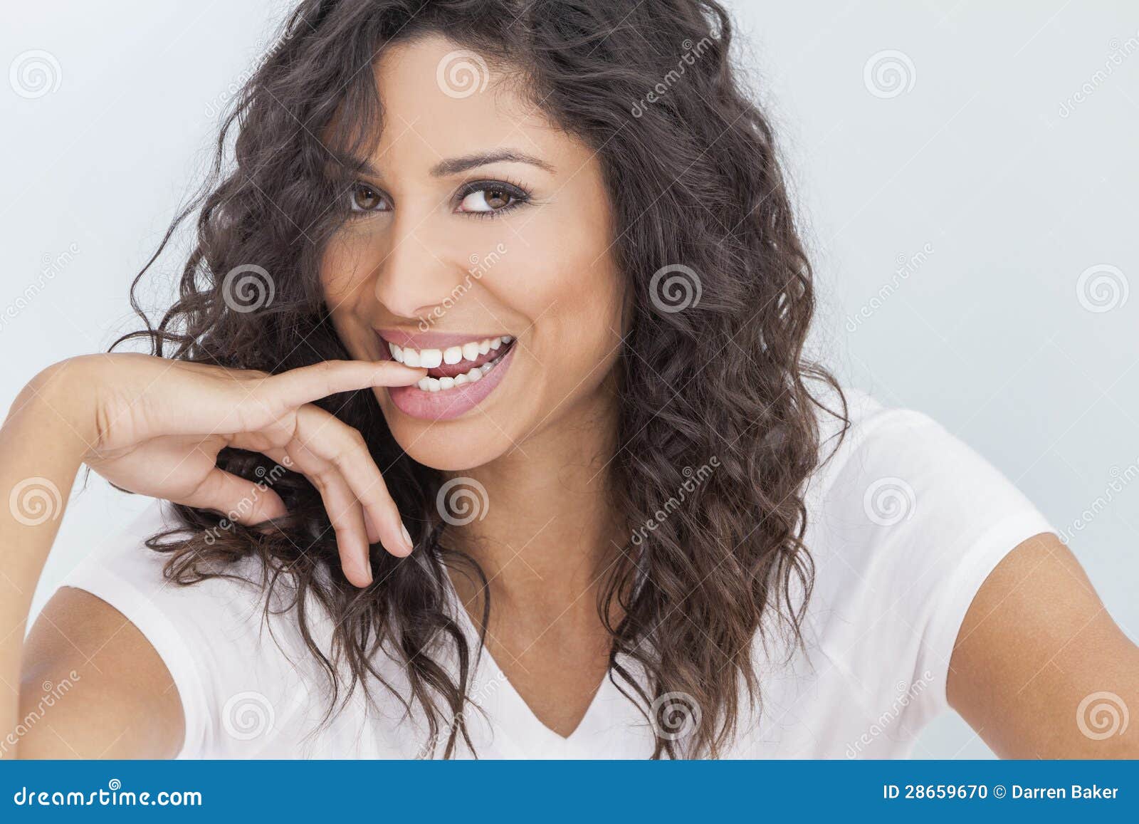 Beautiful Happy Woman Smiling Biting Finger Stock Photo - Image of ...