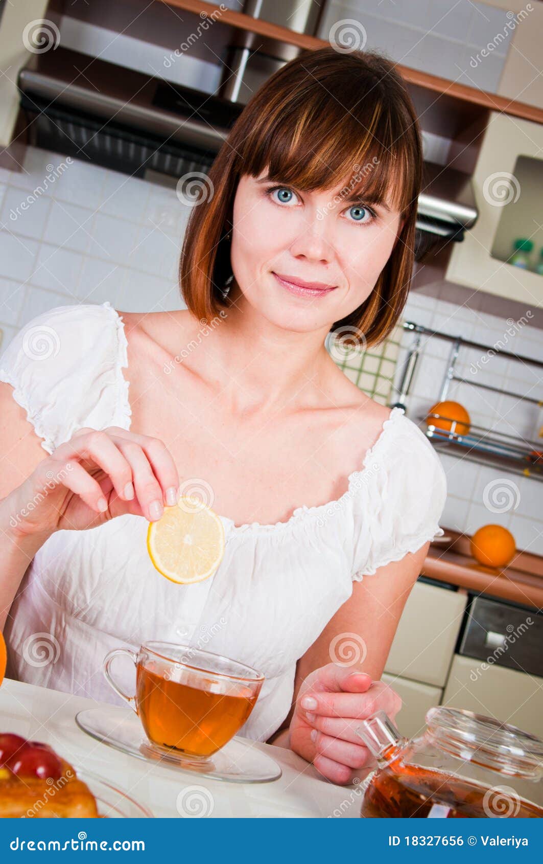 Beautiful Happy Woman with Tea Stock Photo - Image of person, girl ...
