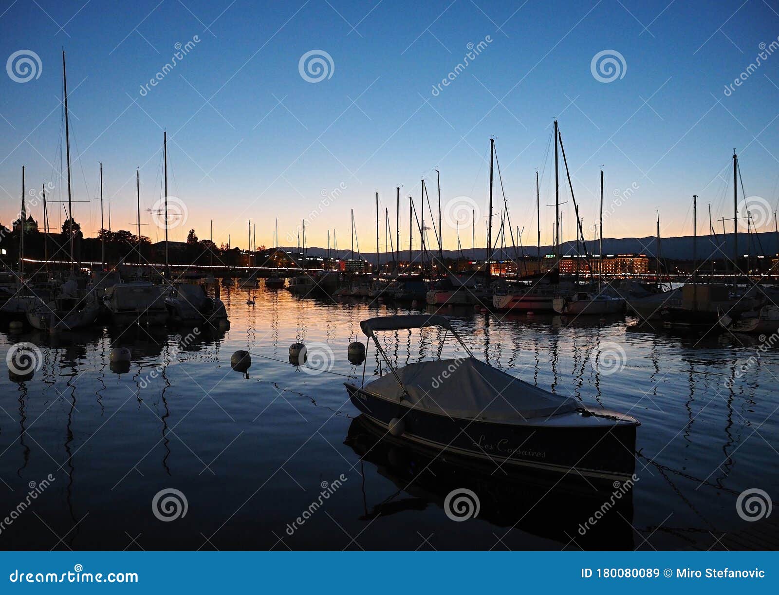 Beautiful Harbor at Night with the Interesting Background of the Old ...