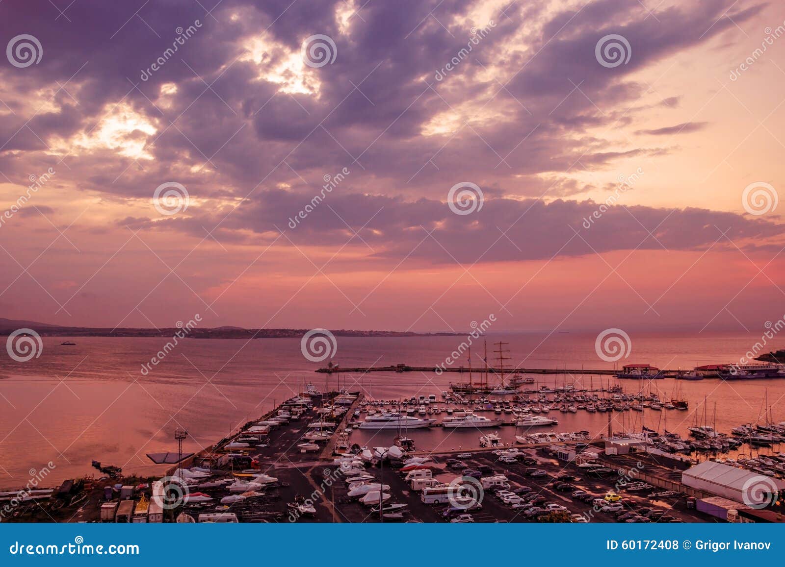 Beautiful harbor at sunset stock photo. Image of sunset - 60172408