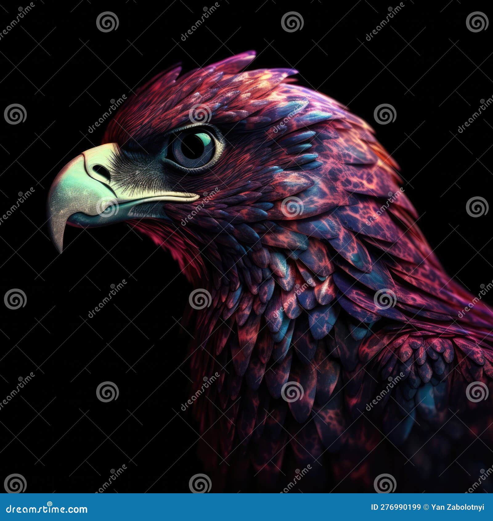 Beautiful Hawk in Red Purple Fire on Black Background. Generative AI ...