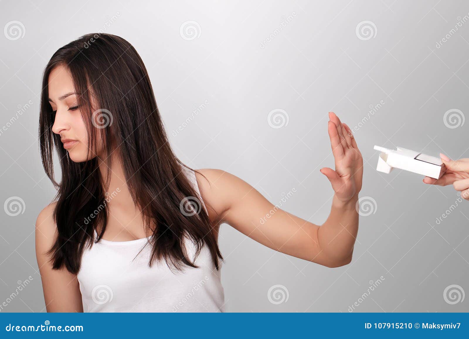 Beautiful Healthy Woman Quitting Smoking, Refusing Cigarettes. Stock ...