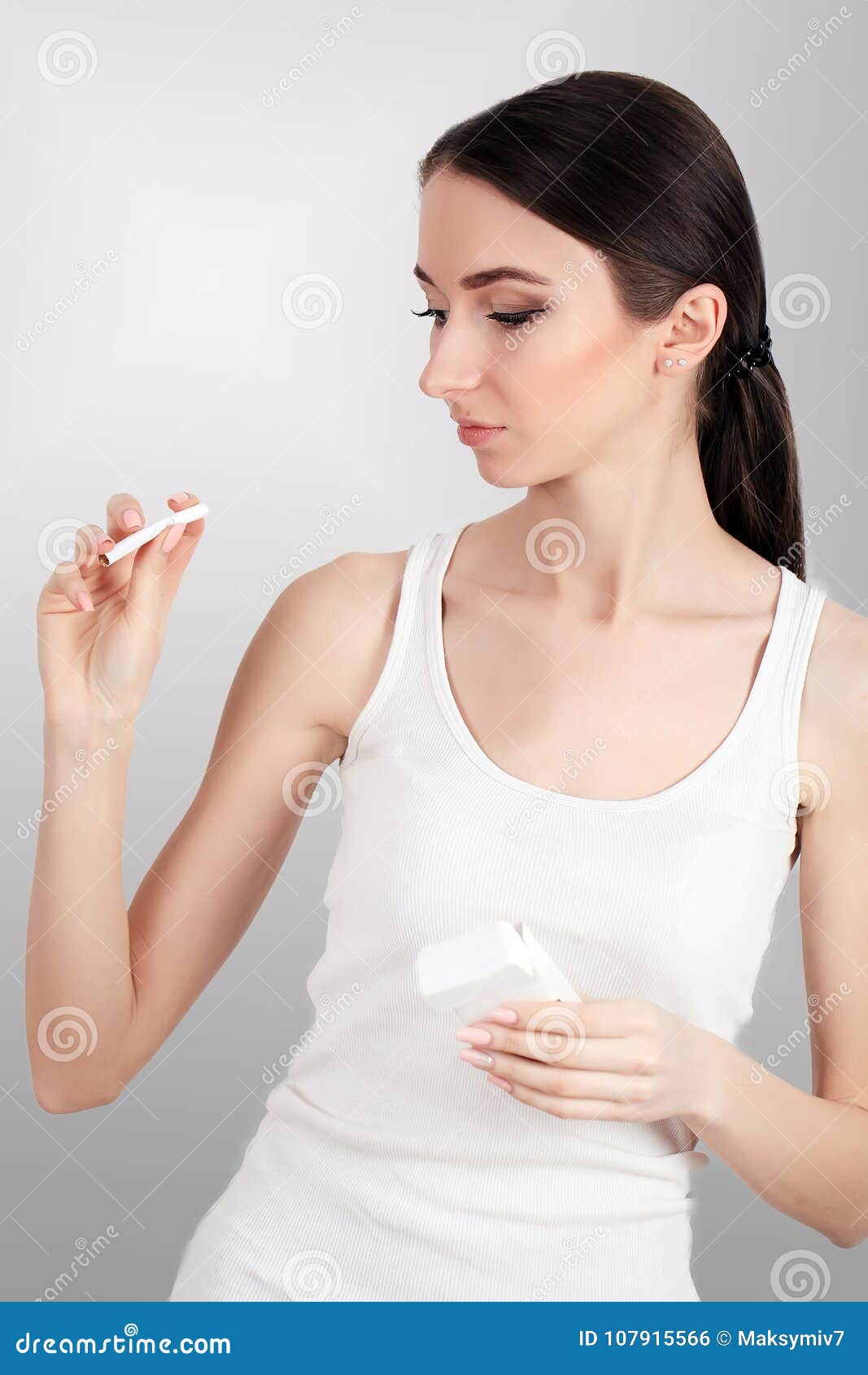Beautiful Healthy Woman Quitting Smoking, Refusing Cigarettes. Stock ...