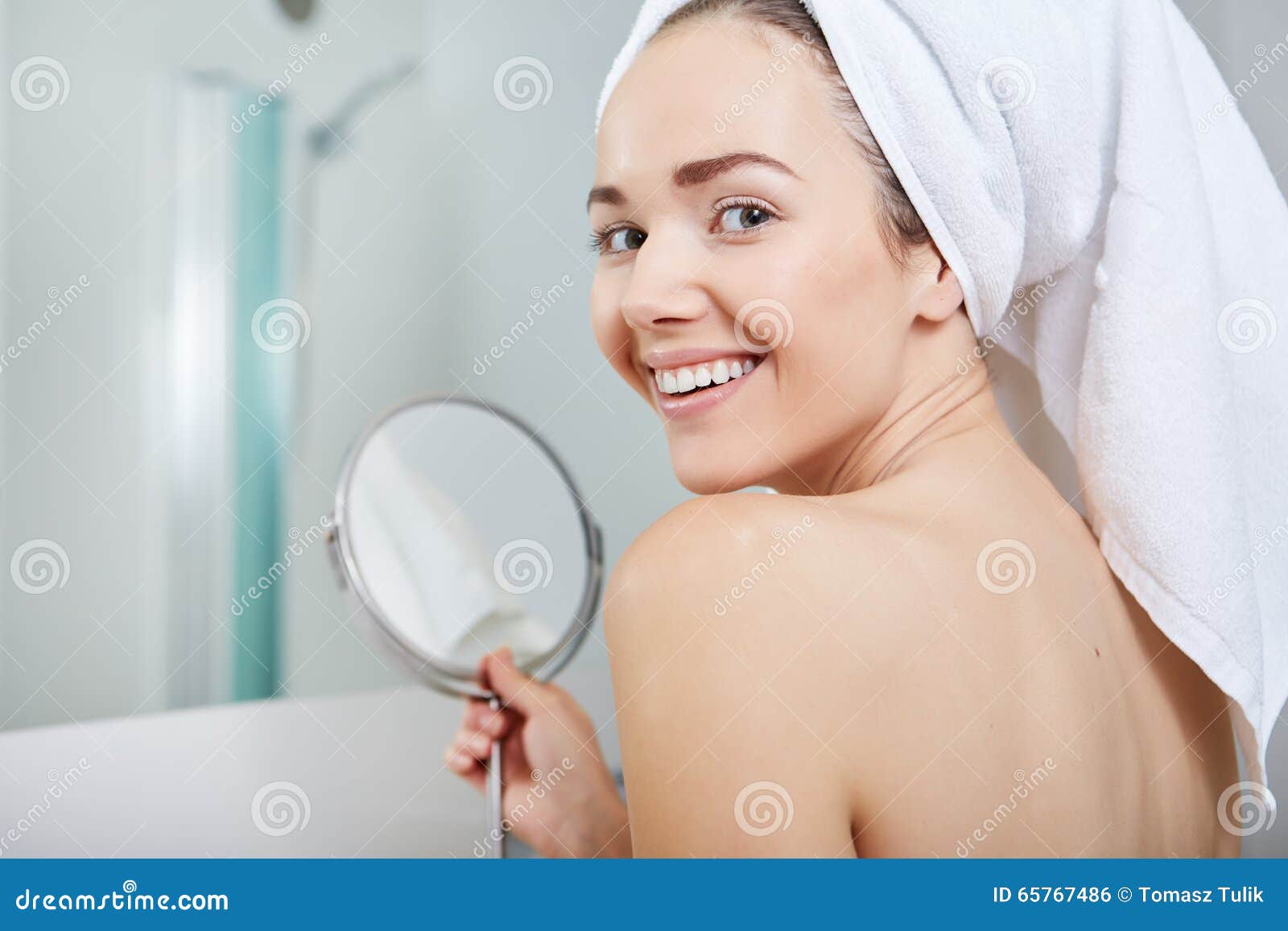 Beautiful Healthy Woman and Reflection in the Mirror Stock Photo ...