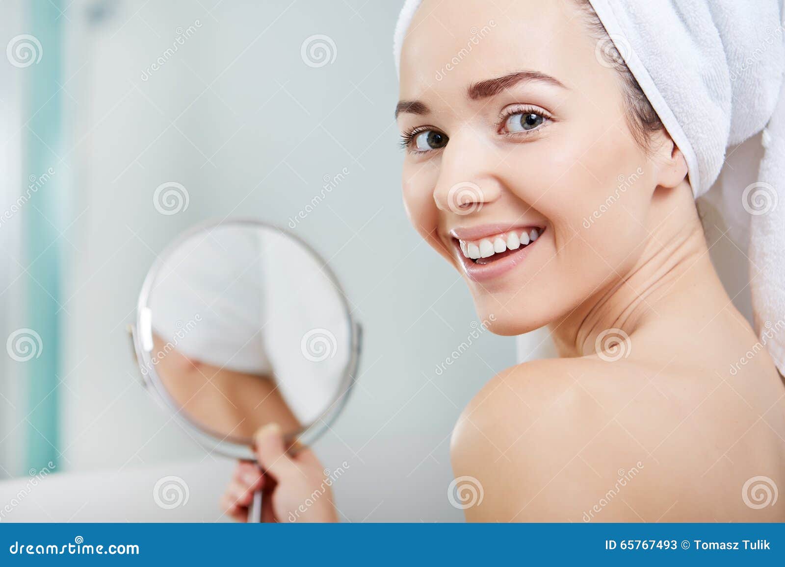 Beautiful Healthy Woman and Reflection in the Mirror Stock Image ...