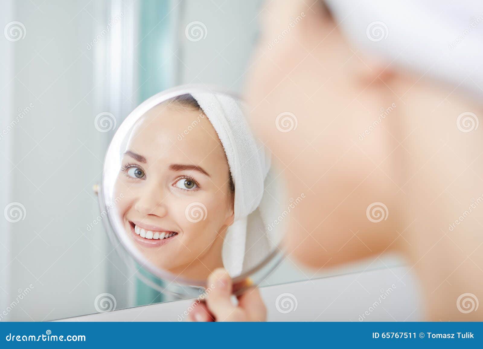Beautiful Healthy Woman and Reflection in the Mirror Stock Image ...