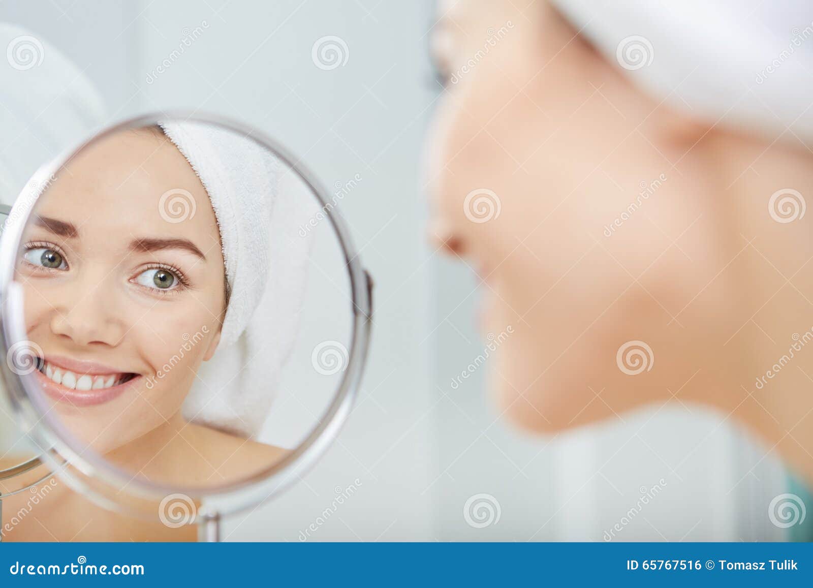 Beautiful Healthy Woman and Reflection in the Mirror Stock Photo ...