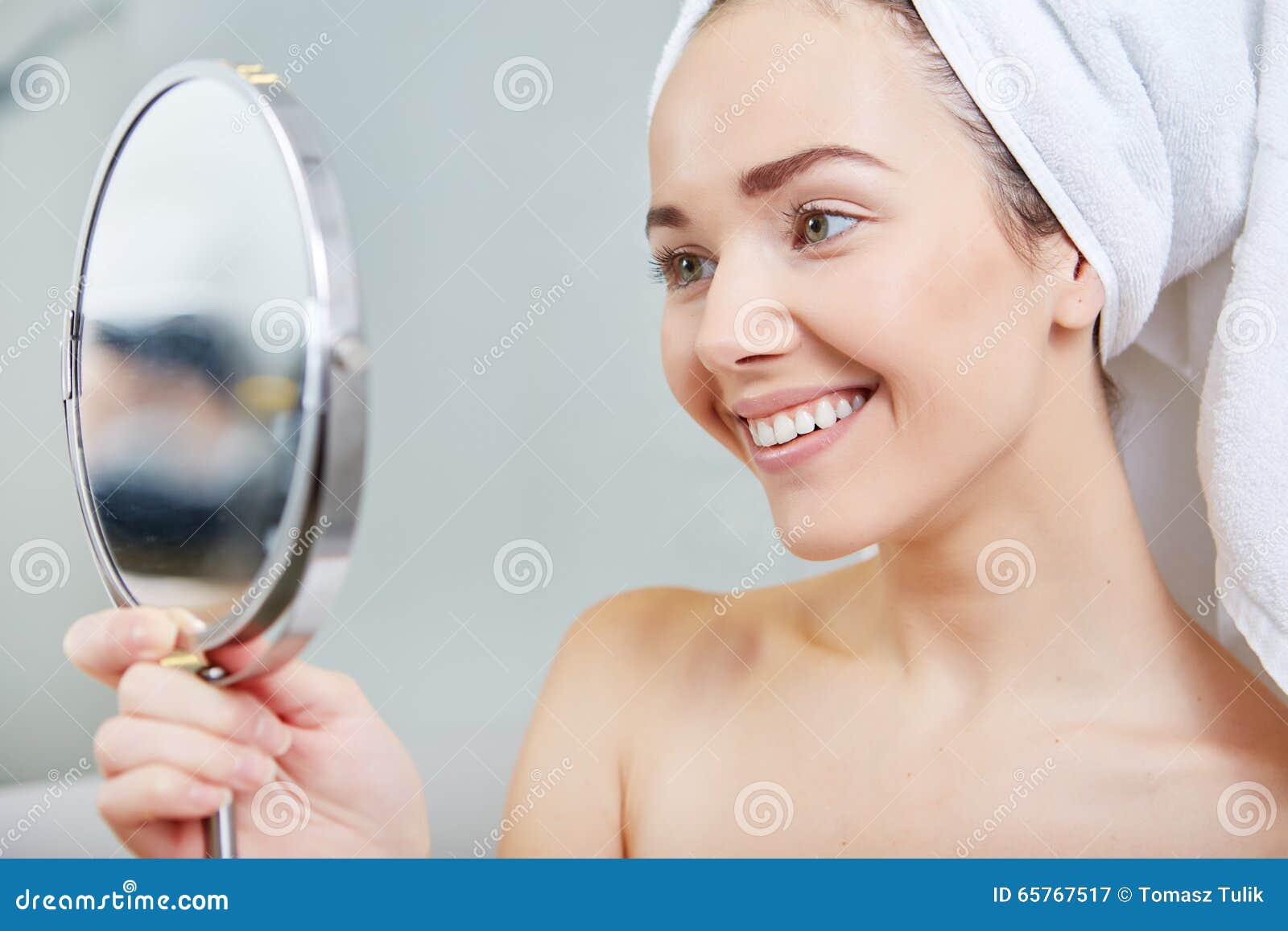 Beautiful Healthy Woman and Reflection in the Mirror Stock Image ...