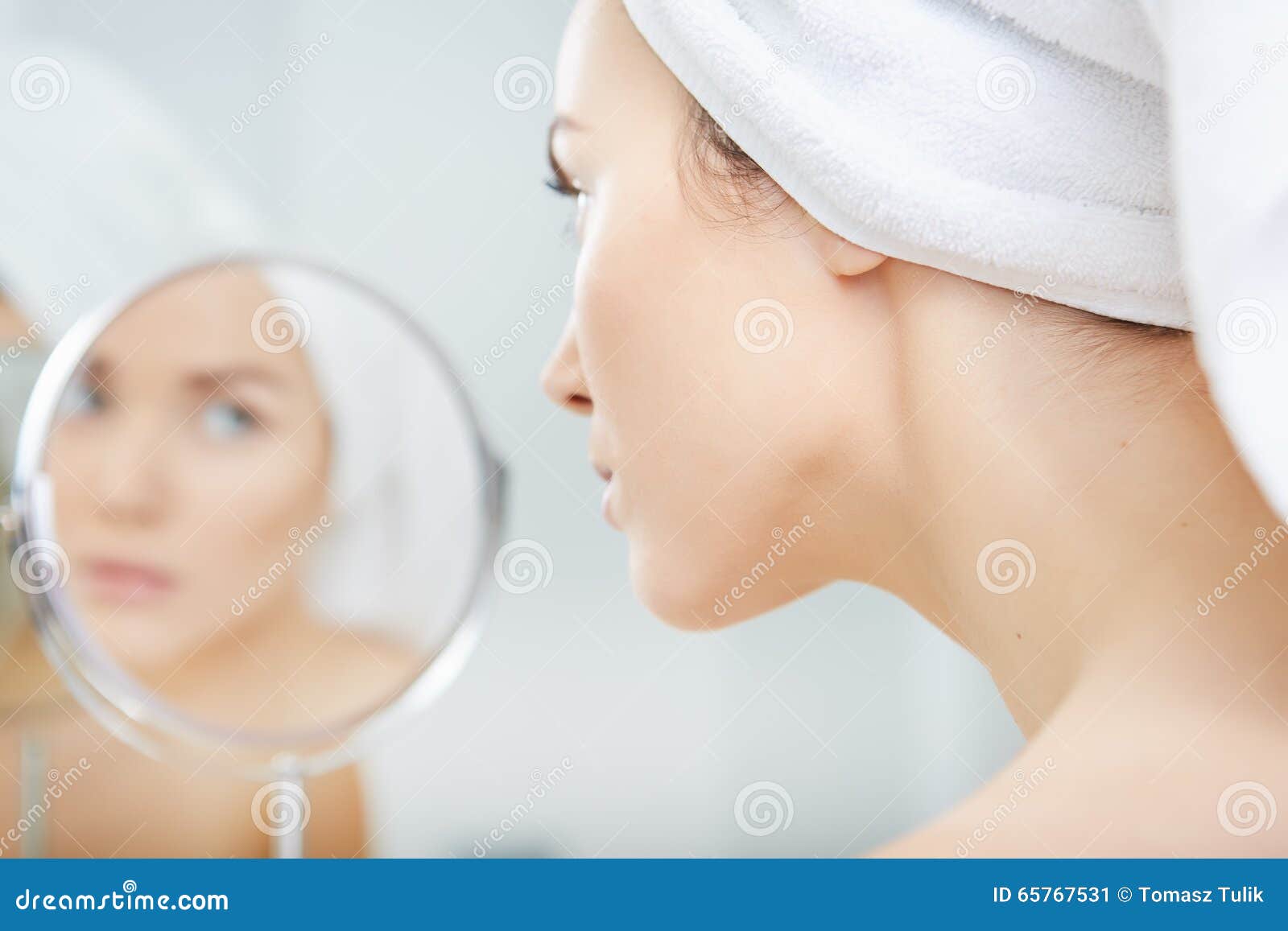 Beautiful Healthy Woman and Reflection in the Mirror Stock Image ...