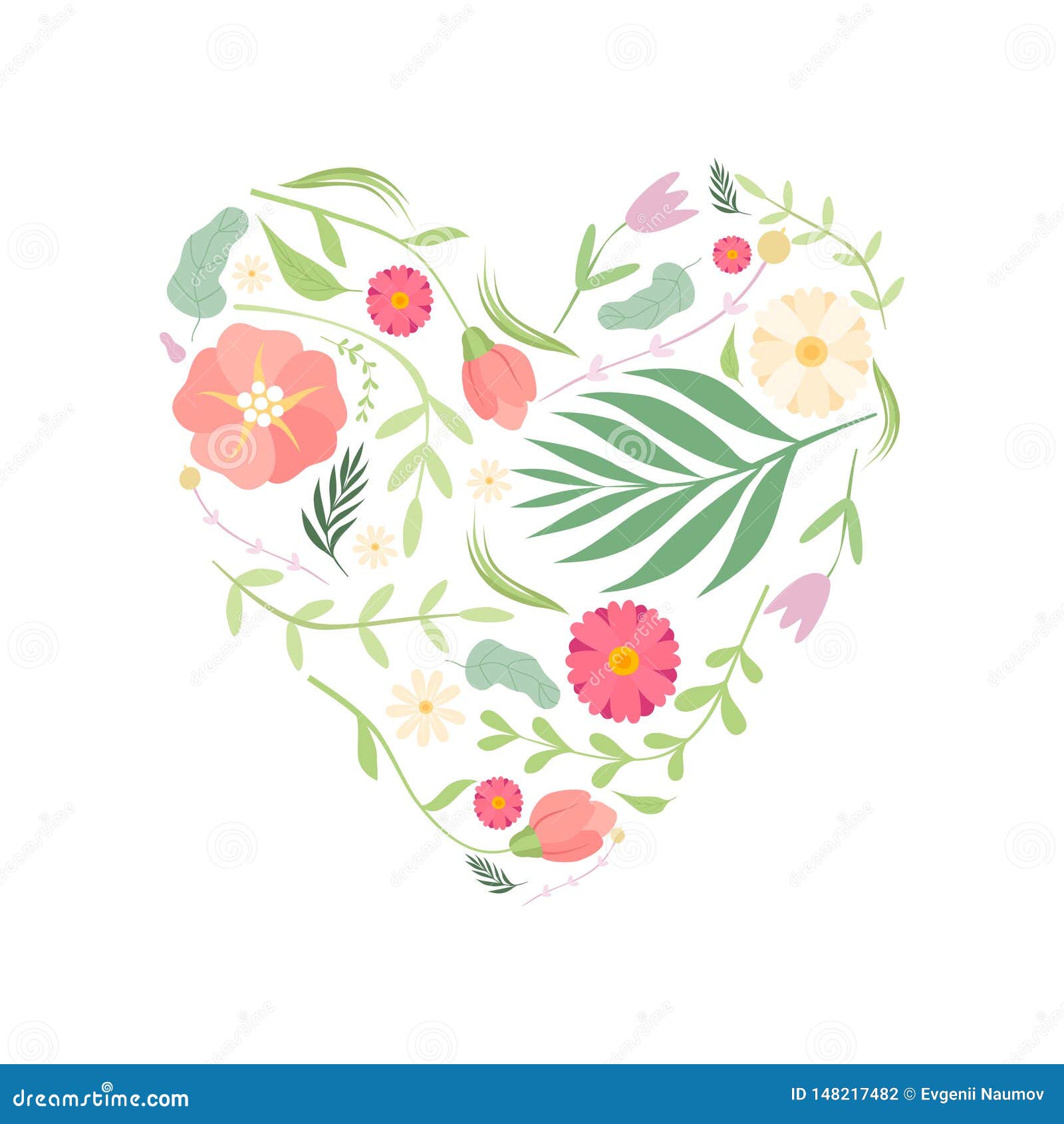 Beautiful Heart with Floral Seamless Pattern Vector Illustration Stock ...
