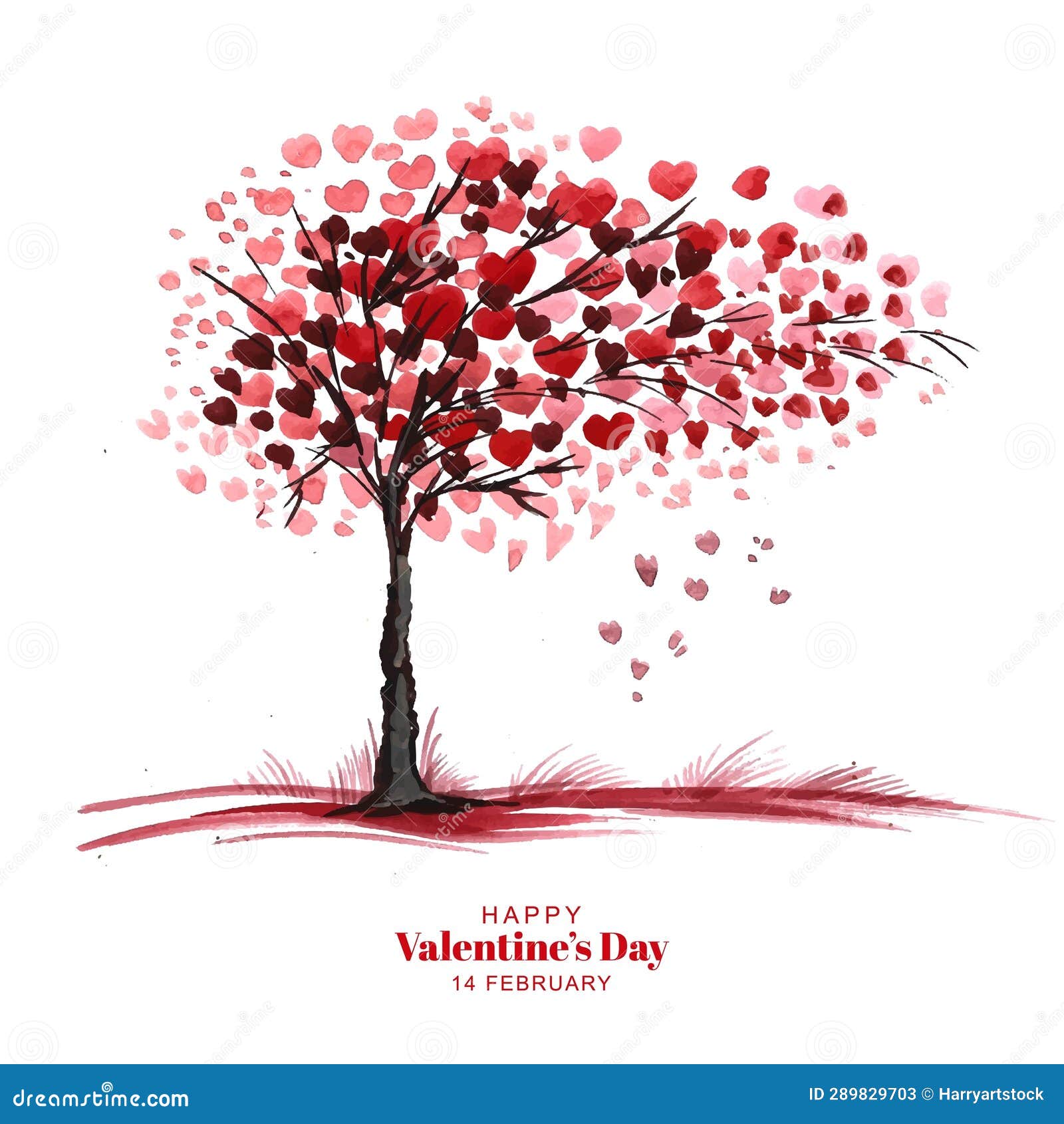 Beautiful Heart Shape Tree Valentines Day Card Design Stock Vector ...