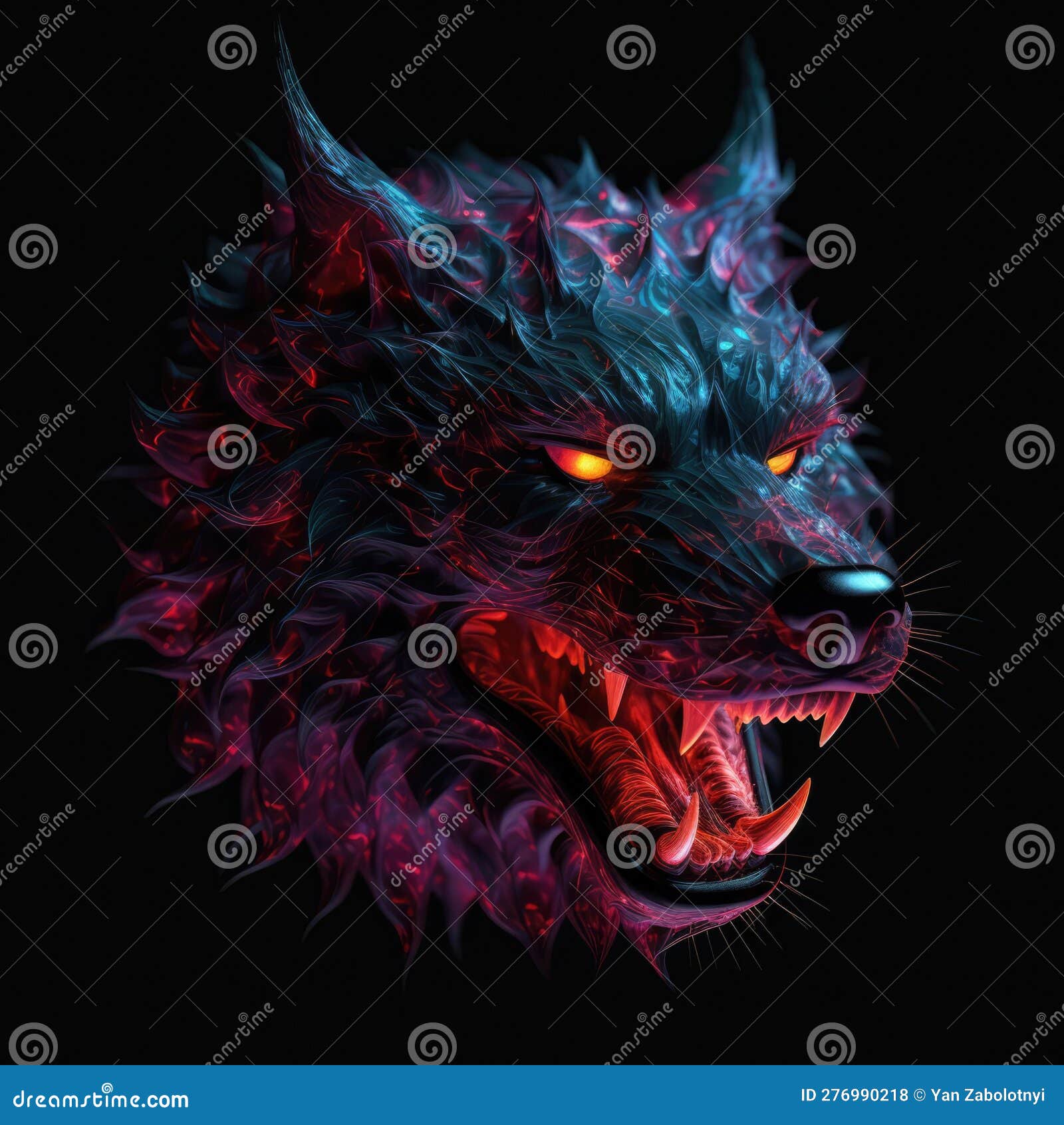 Beautiful Hellhound Face Shape in Red Purple Fire on Black Background ...