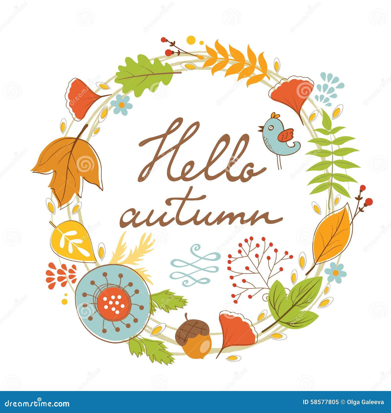 Beautiful Hello Autumn Card with Wreath Stock Vector - Illustration of ...
