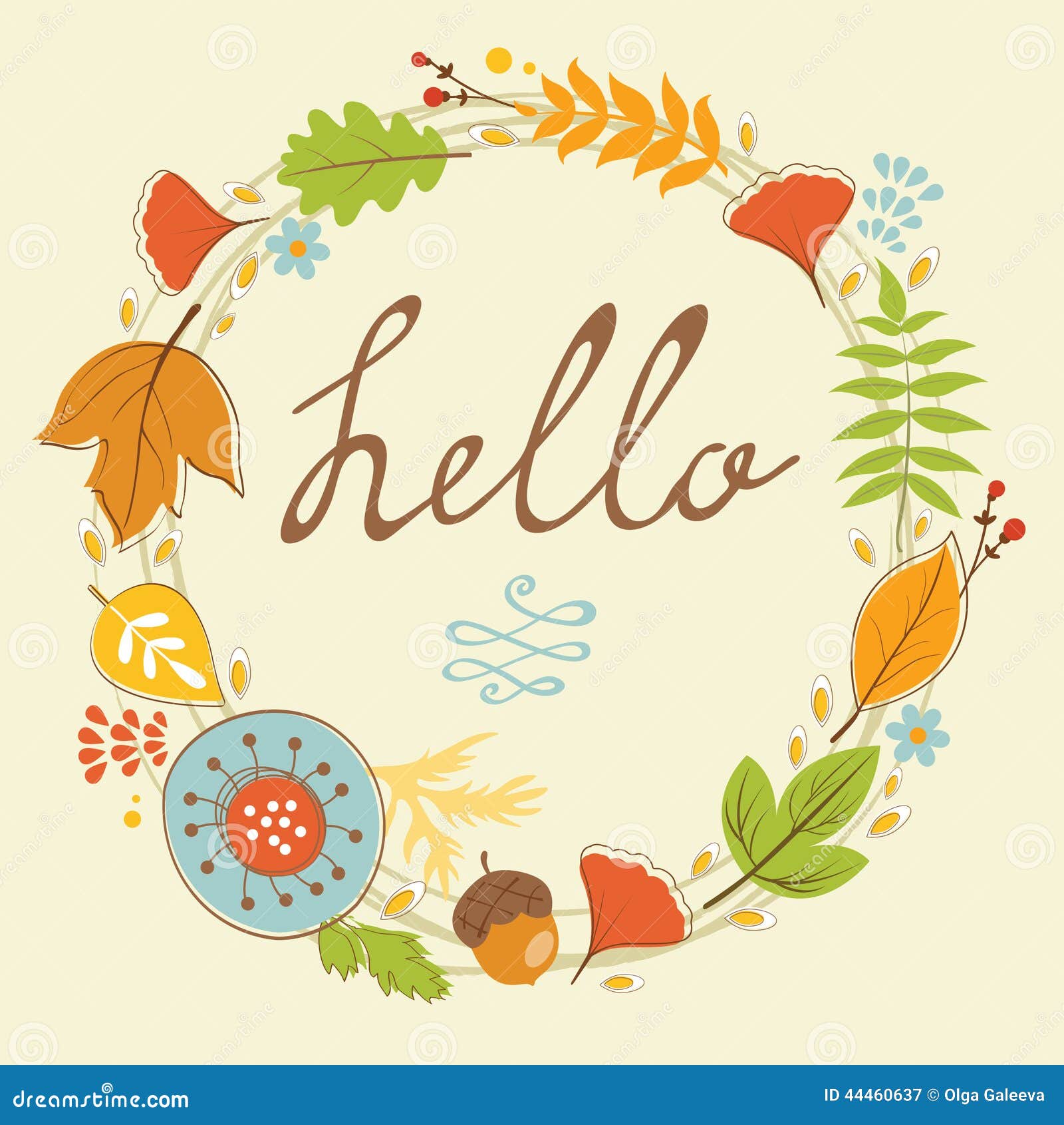 Beautiful Hello Card with Autumn Wreath Stock Vector - Illustration of ...