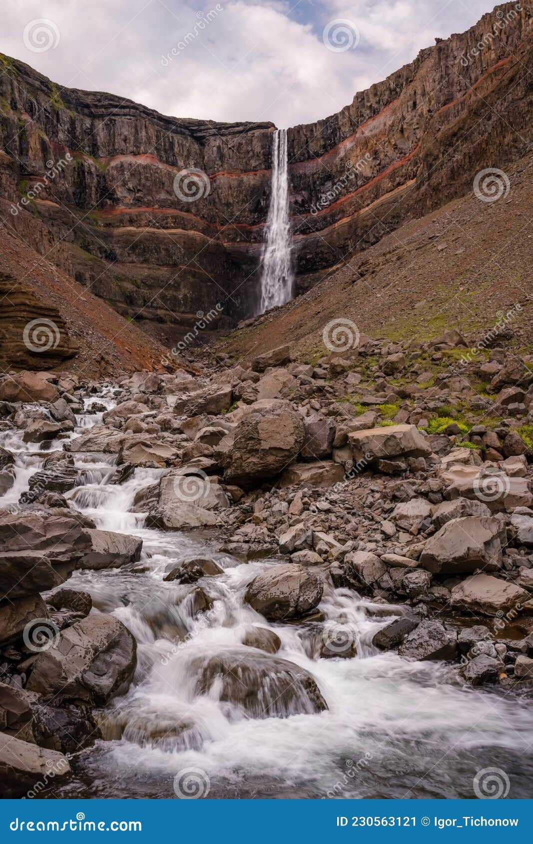 Beautiful Hengifoss Waterfall In Eastern Iceland Royalty-Free Stock ...