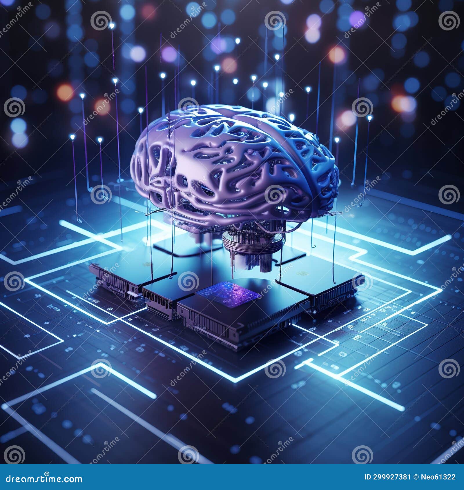 A High Tech AI Brain in Deep Thought Generative AI Stock Illustration ...
