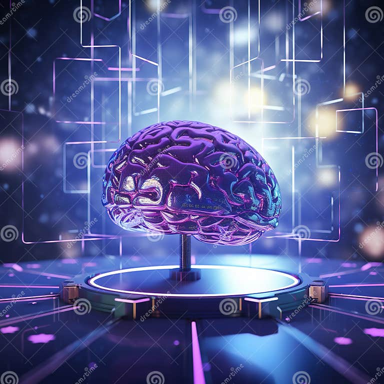 A High Tech AI Brain in Deep Thought Generative AI Stock Illustration ...