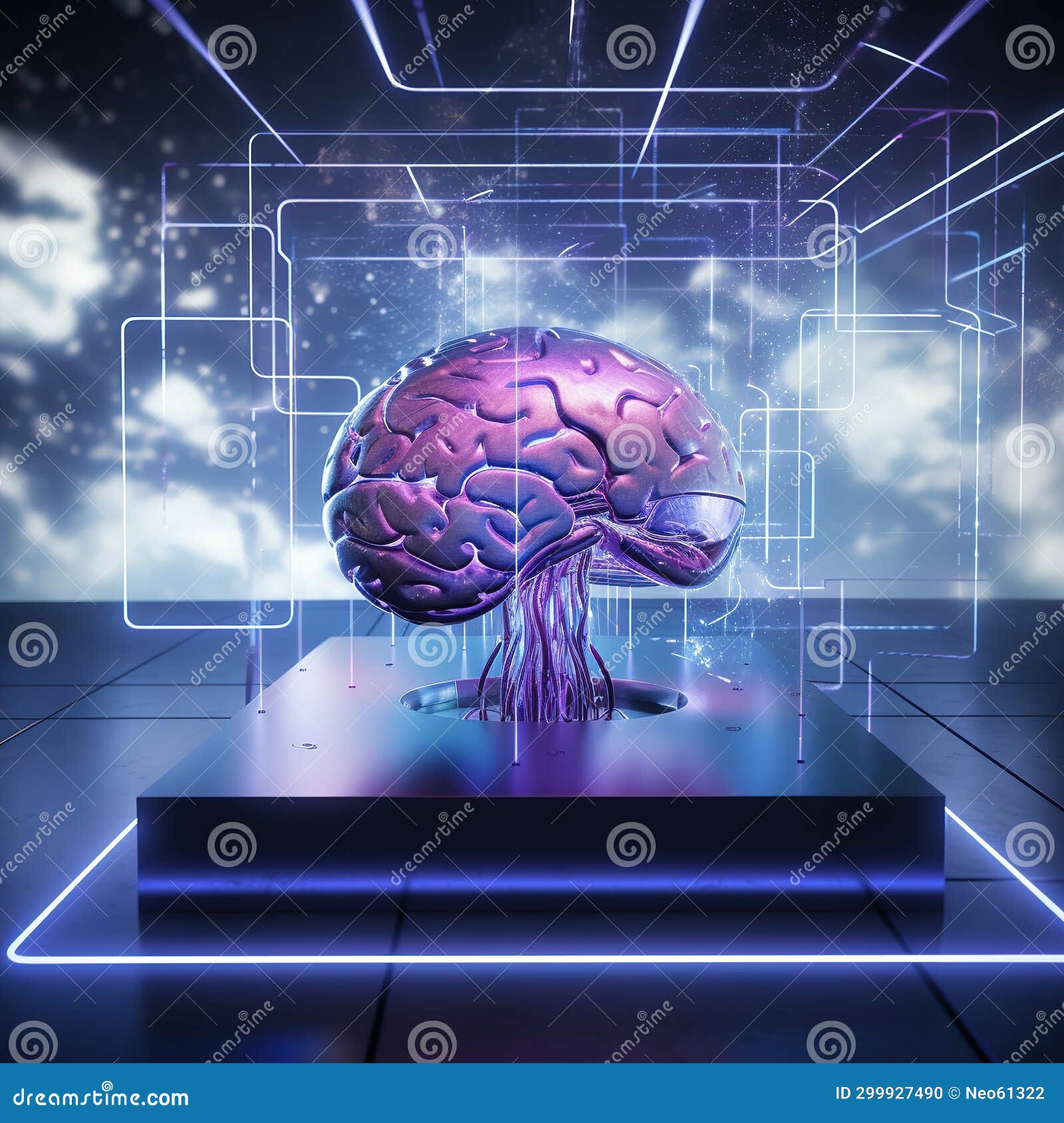 A High Tech AI Brain in Deep Thought Generative AI Stock Illustration ...